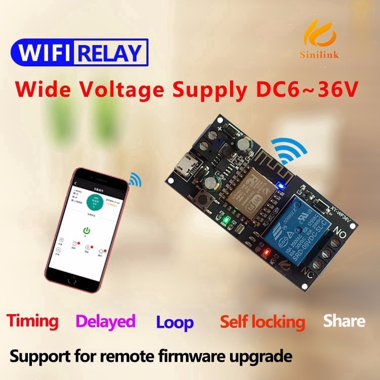 Sinilink WIFI mobile phone remote control relay module DC5v or DC6V~36V ...