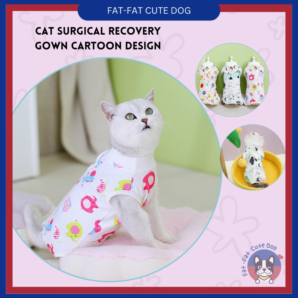 Cat Surgical Recovery Gown Cartoon Design Cat Recovery Suit Clothes ...