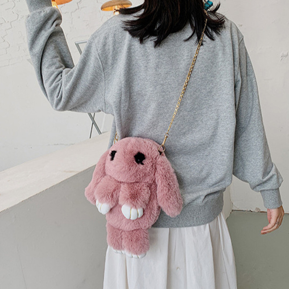 Cute Rabbit Fur Bag Woman Pack Shoulder Sling Cellphone Bag Fluffy ...