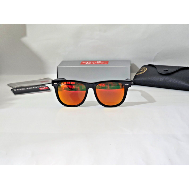 Ray Ban Classic Wayfarer 54mm Gloss Black Sunglasses Orange Flash ...