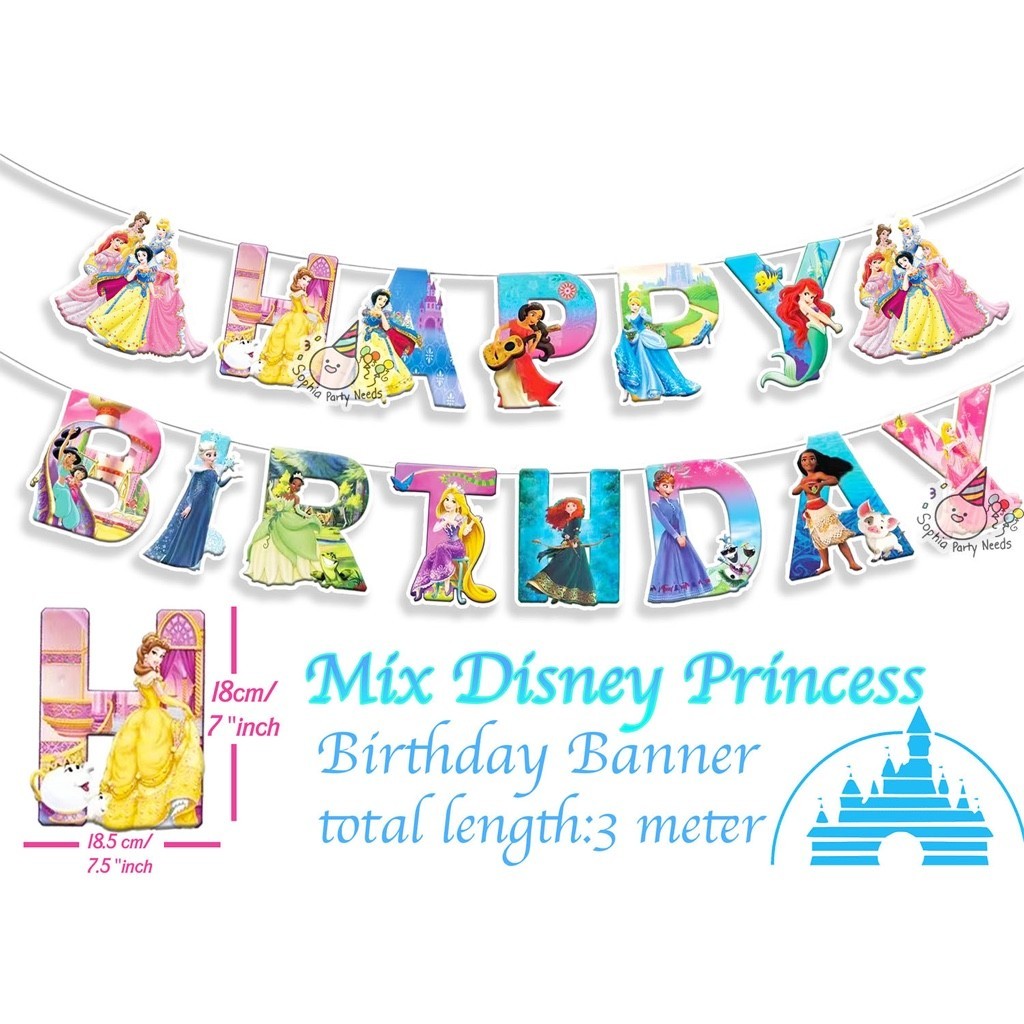 Mix Complete Princess Happy Birthday banner from disney Belle Snowhite ...