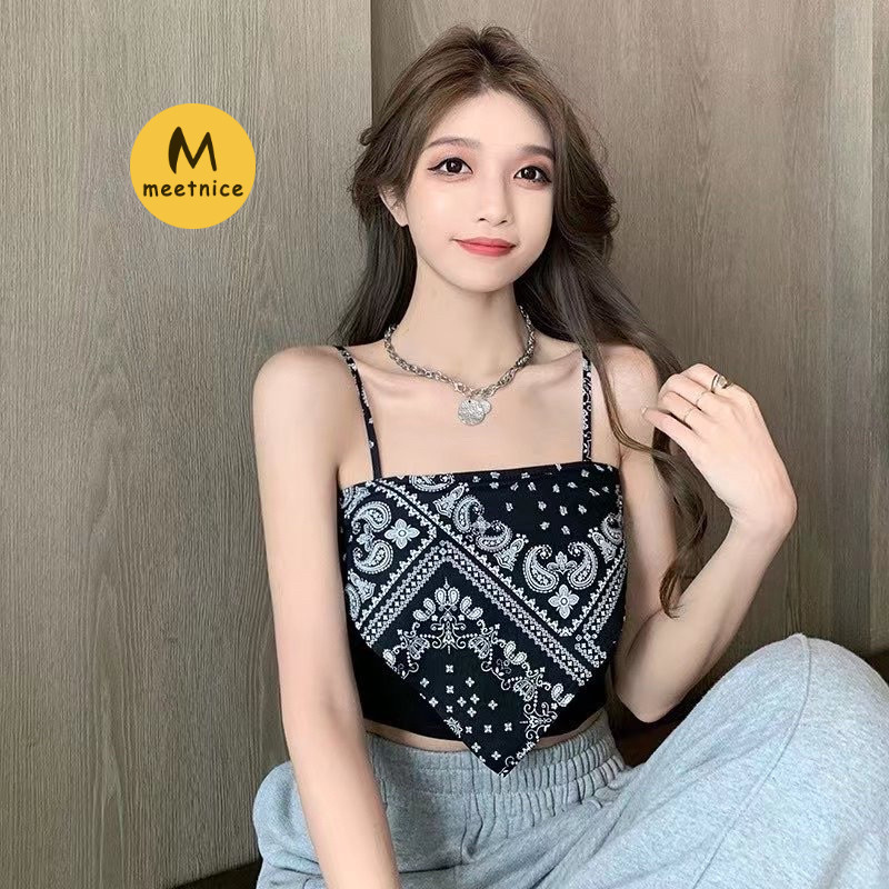 【12 Hour Ship】Nakusu Satin Tie Back Croptop Knot Hanky Hem Spaghetti ...