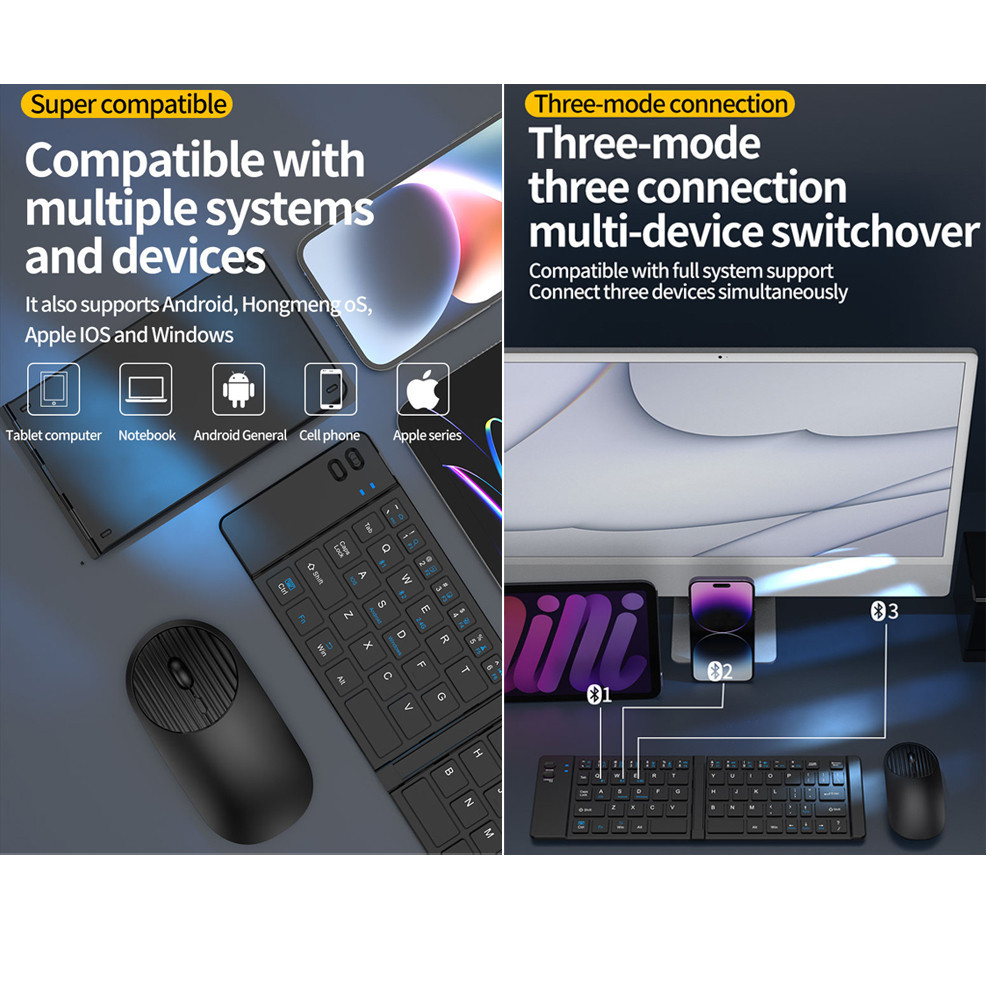 Jomaa Mini Portable Bluetooth Wireless Foldable Keyboard Rechargeable Keyboard Bluetooth 2 4g