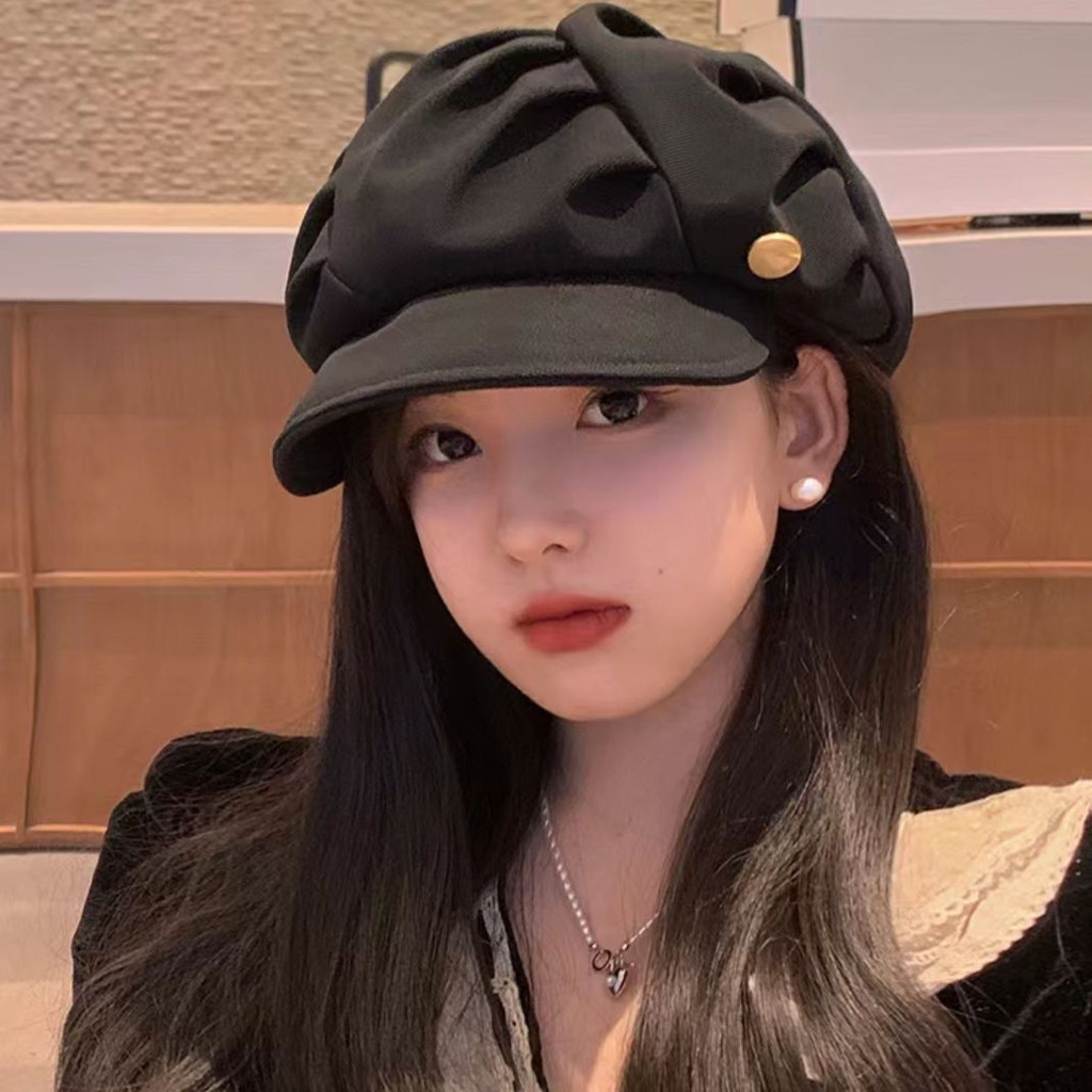 Cloud Hat Female Pleated Face Small Octagonal Cap Slimming Big Head ...