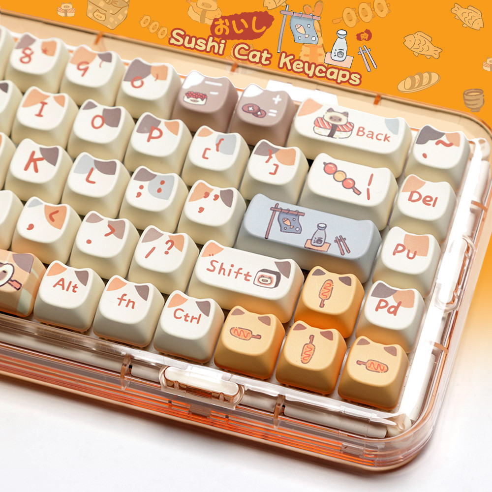 PBT Keycaps Cuisine Sushi Cat 142Keys/Set Keycaps Dye-Sublimation MAO ...