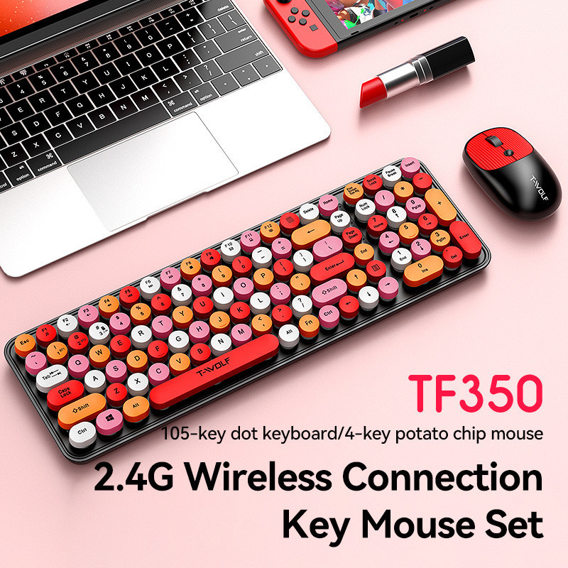 T-wolf Thunder WOLF TF350 Wireless Keyboard Mouse Set Girls Colorful ...