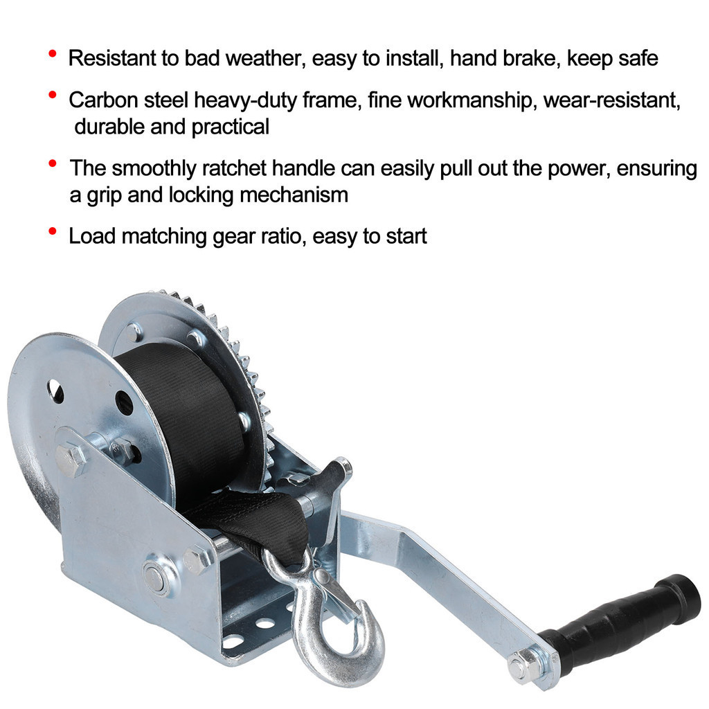 HEO~ 1200LBS Heavy Duty Winch With 8M Strap Hand Crank Cable Gear Winch ...