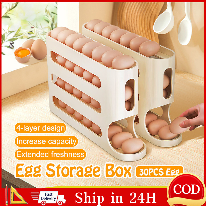 4 Tier Kitchen Egg Tray Refrigerator Egg Organizer Automatic Rolling ...