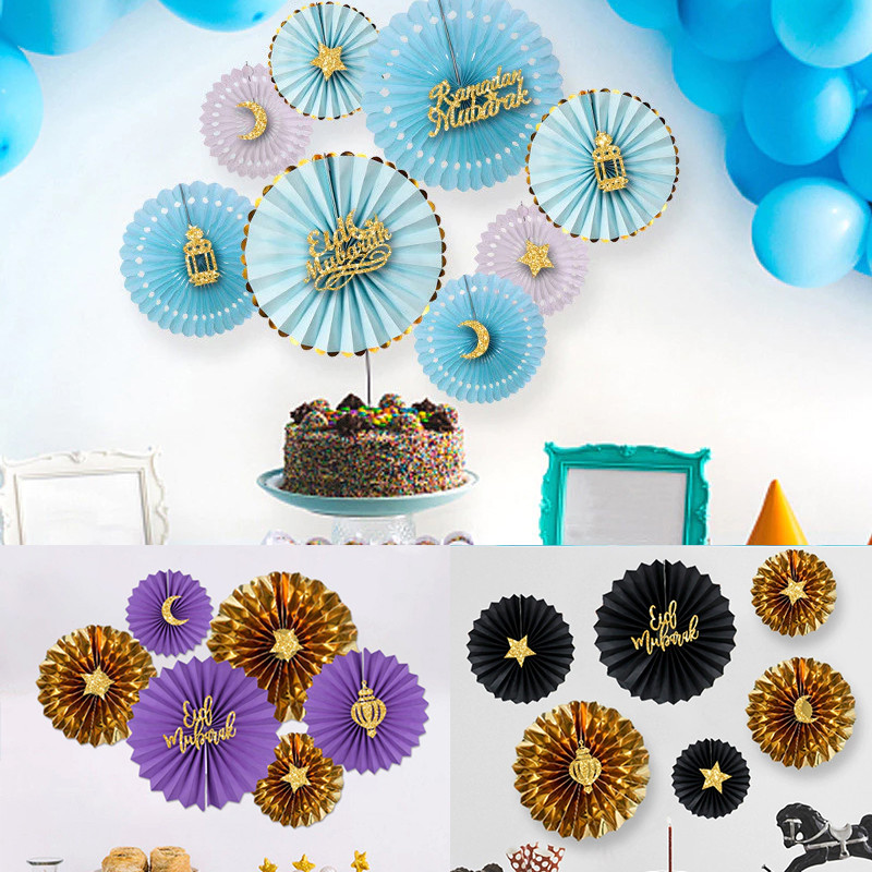 Ramadan Paper Fans Flower Set Eid Mubarak Party Decoration Hari Raya ...