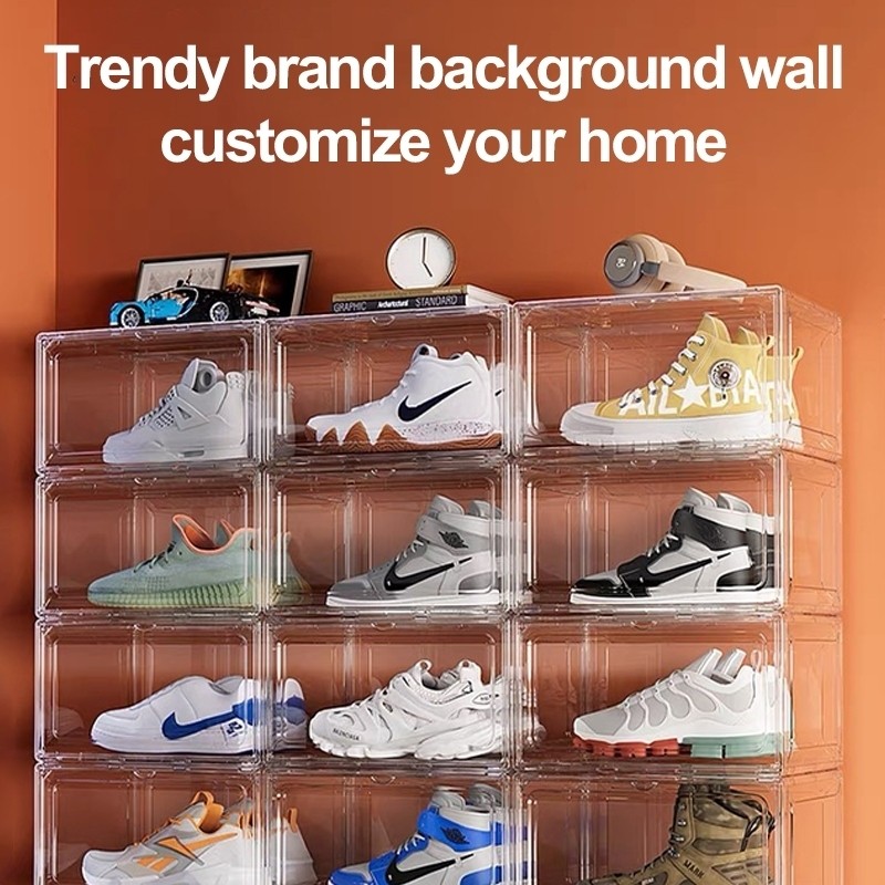 In stock Acrylic shoe box Magnetic side drop shoe box Stackable Large ...