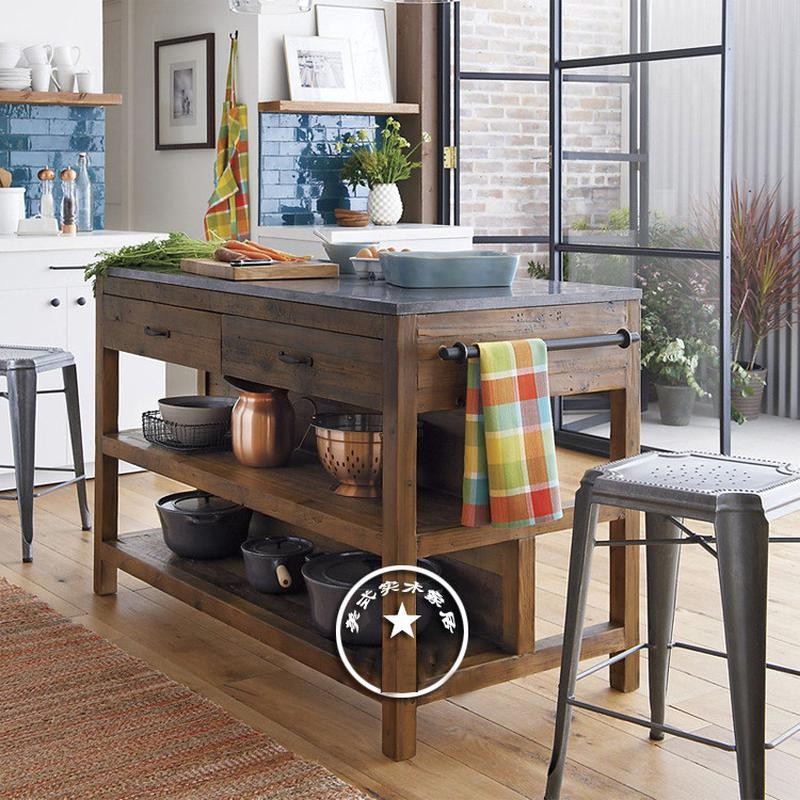 American Retro Solid Wood Sideboard Kitchen Middle Island Console ...