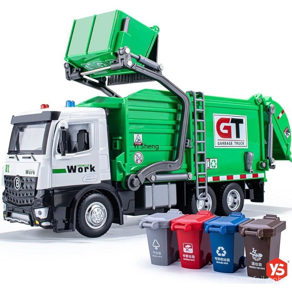 Big Size,1/18 Scale Garbage Truck Toys Metal Cab,Friction Powered Waste ...