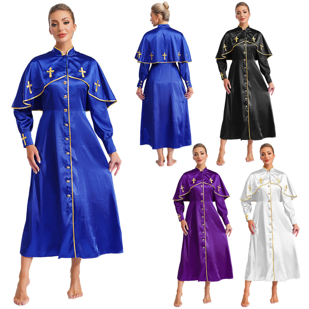 Women Pastor Robe Church Choir Gown Long Sleeve Liturgical Worship ...