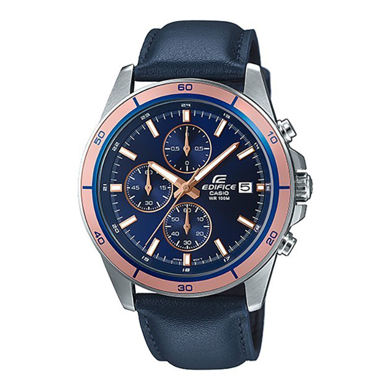 Casio Edifice (EFR-526L-2AVUDF) Blue Leather Strap 100 Meter Quartz ...