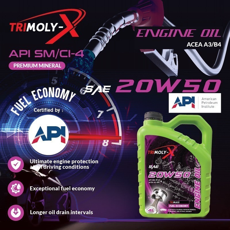 TRIMOLY-X TRIMOLYX 20W50 MINERAL ENGINE OIL API SM/CI-4 4L Car ...