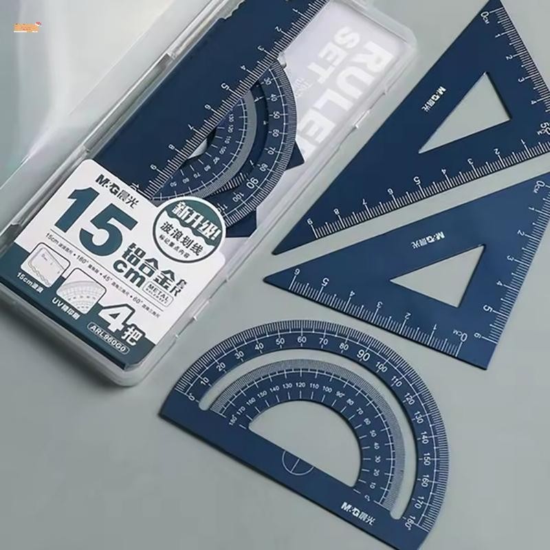 Sweet 4Pcs/Set Aluminium Ruler Set Metal/Plastic/Soft Geometry Maths ...