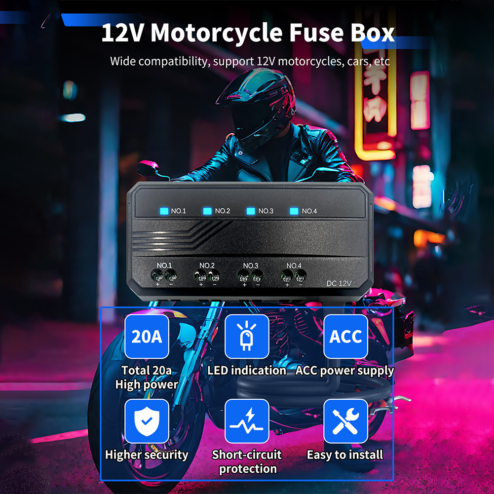 12V Motorcycle Fuse Box 4 Circuits Protection 20A Battery Fuse Box LED ...