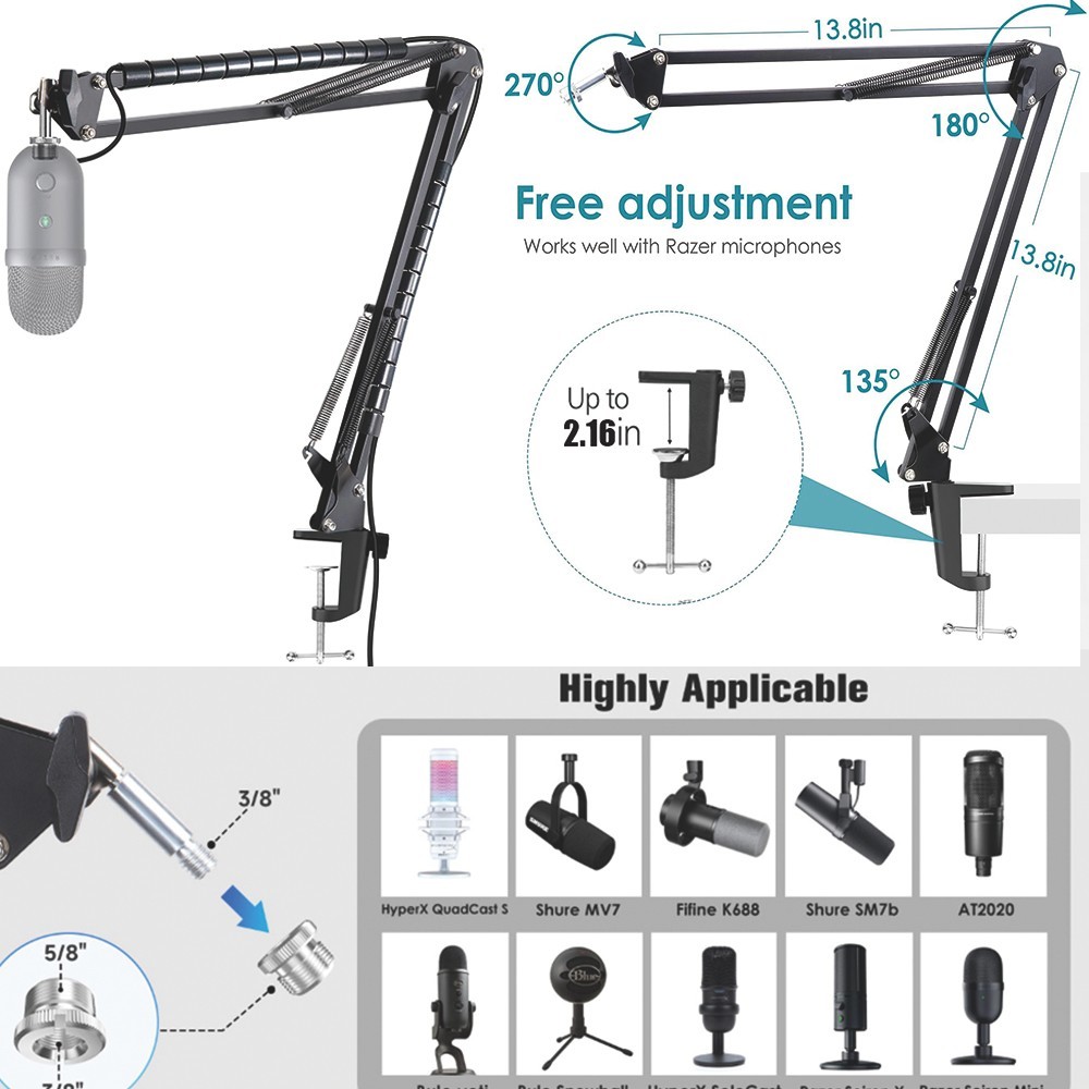 Microphone Stand for Razer Seiren X Adjustable Suspension Boom Scissor ...