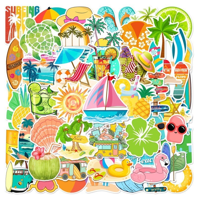 Z&M Summer Beach Vacation Stickers 50Pcs/Set Waterproof Stickers Decal ...