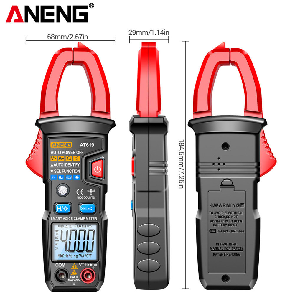 ANENG AT619 Digital Clamp Meter Voice Broadcast Professional Multimeter ...