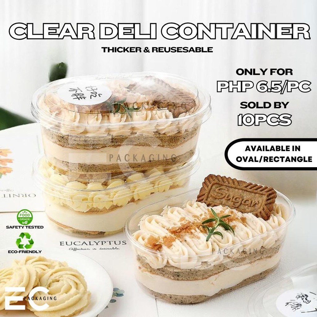 [EC] 10Pcs Clear PET Oval & Rectangle Deli Container For Cake/Desserts ...