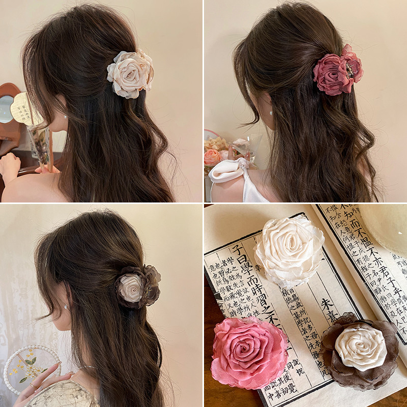Korean Rose Flower Hair Clamp Aesthetic Style Claw Clip Fashion Elegant ...