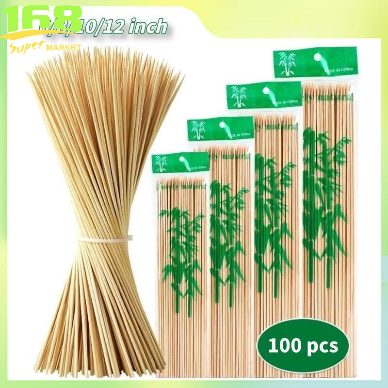 100pc/pack Bamboo Sticks Sturdy Disposable Barbecue Fruit Wood Sticks ...