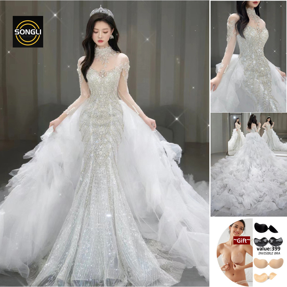 Fish Tail Light Wedding Gown Bride 2024 New Escaping Princess Long ...