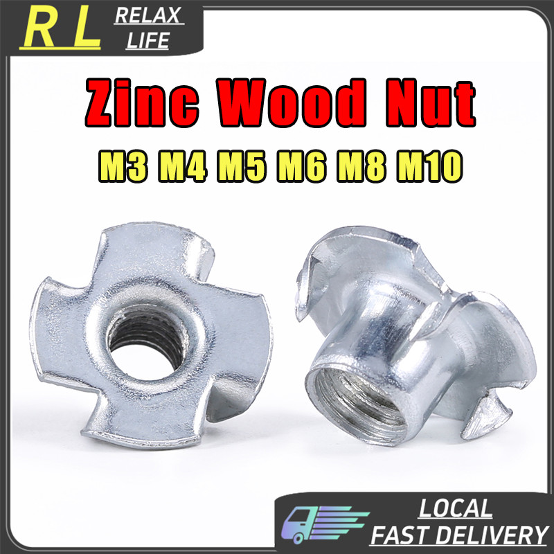 [RL] T Nut Wood Nuts Zinc Carbon M3 M4 M5 M6 M8 M10 Four Prong Bolt Nut ...