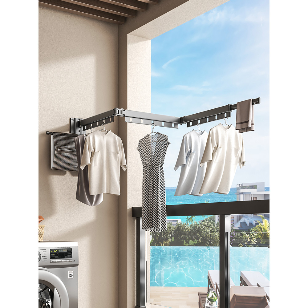 Foldable Clothes Drying Rack Balcony Invisible Retractable Wall-Mounted ...