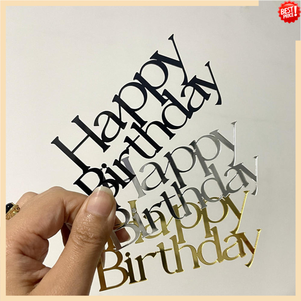 1PCS Happy Birthday Cake Topper Simple Lines Acrylic Gold Silver Black ...