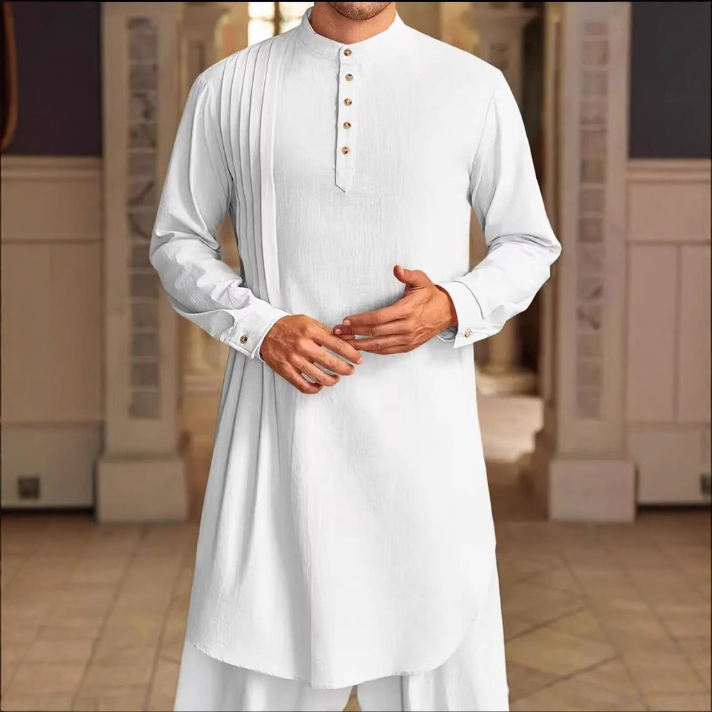 2025 New Muslim Middle East Arab Men's Button Cotton Linen Shirt Muslim ...