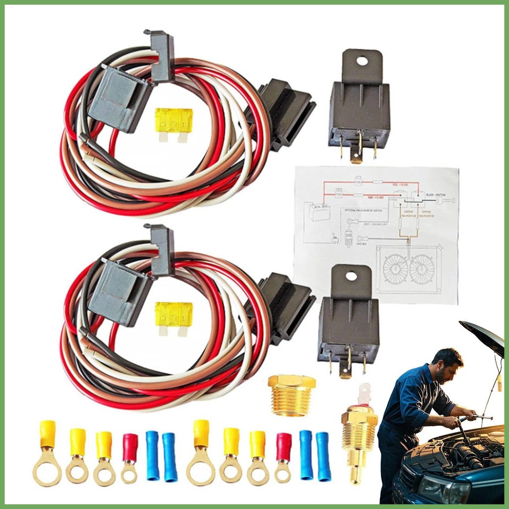 Electric Fan Relay Kit Radiator Fan Button 12V40A Waterproof Automotive ...