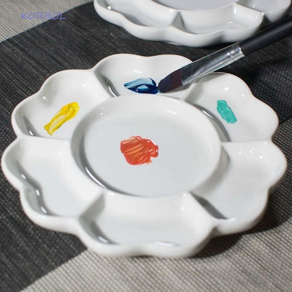 KORROL Ceramic Paint Palette, 6/7/8/9 Grids White Paint Palette Tray ...