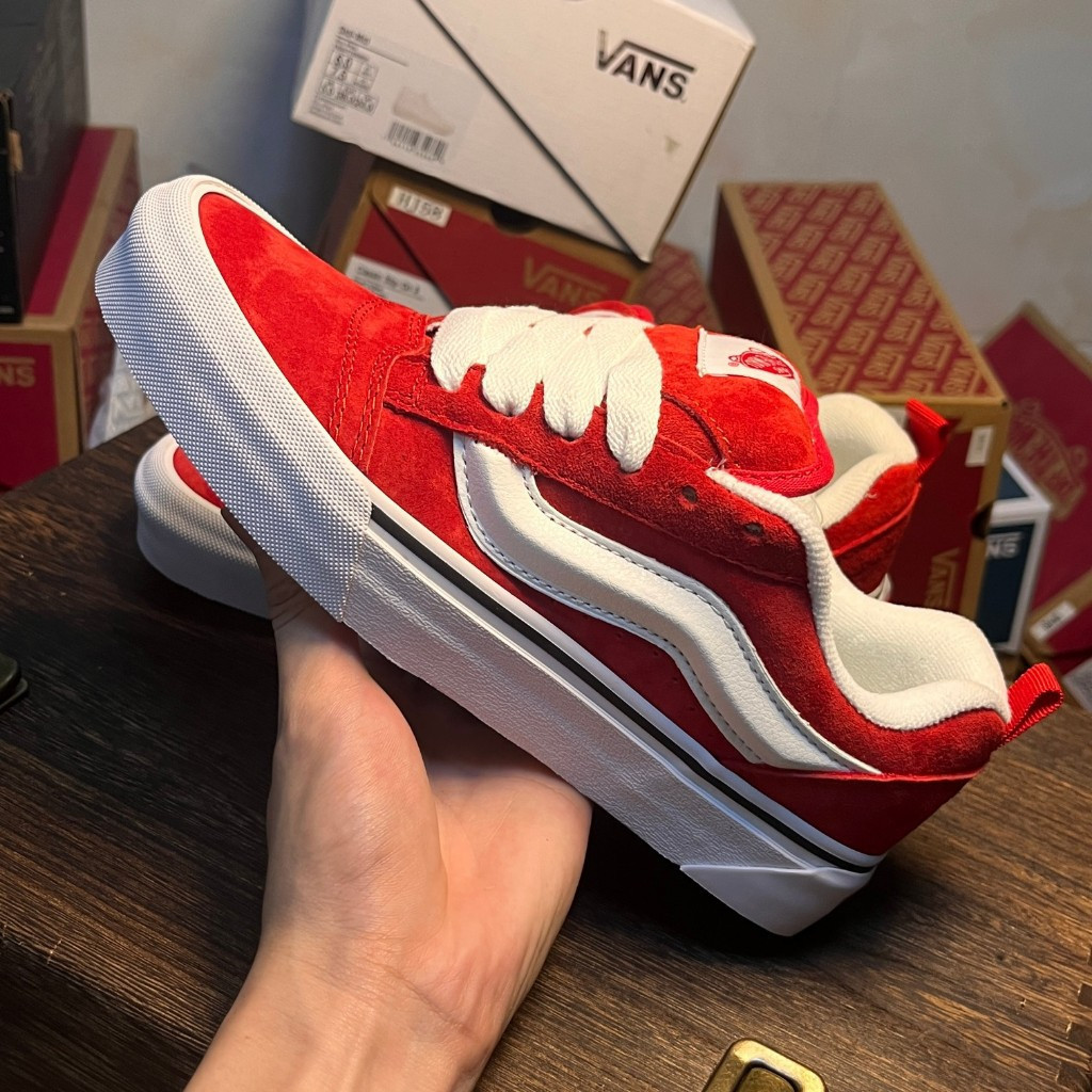 Vans Ready Stock Vans Knu-Skool Big Red Low-Top Casual Sneakers I0KB ...