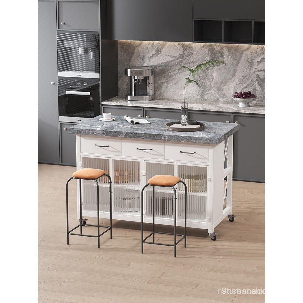 Nordic Kitchen Living Room Stone Plate Movable Middle Island Table ...