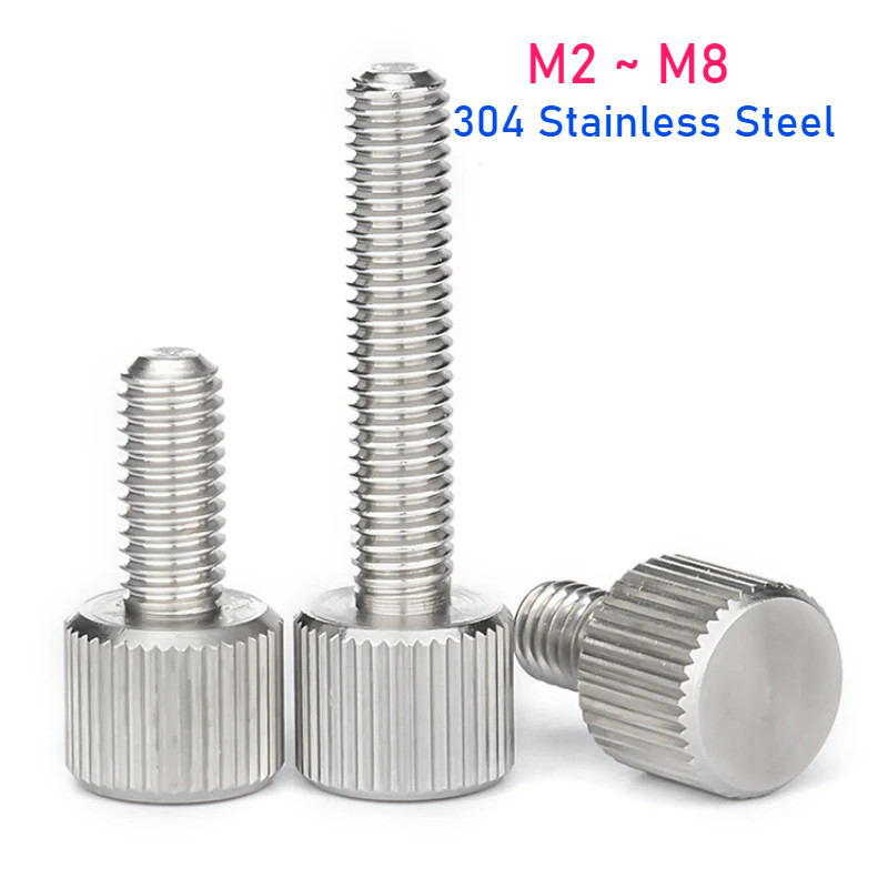 M2 M2.5 M3 M4 M5 M6 M8 304 Stainless Steel Knurled Head Thumb Screw Bolt Machinery Tool Round ...