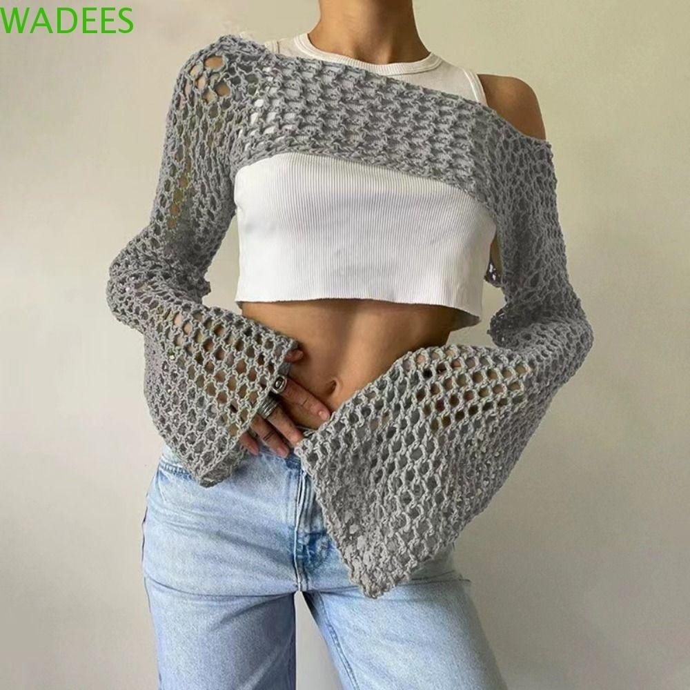 WADEES Sleeve Shrug Sweater, Y2K Acrylic Fibers Round Neck Shrug ...