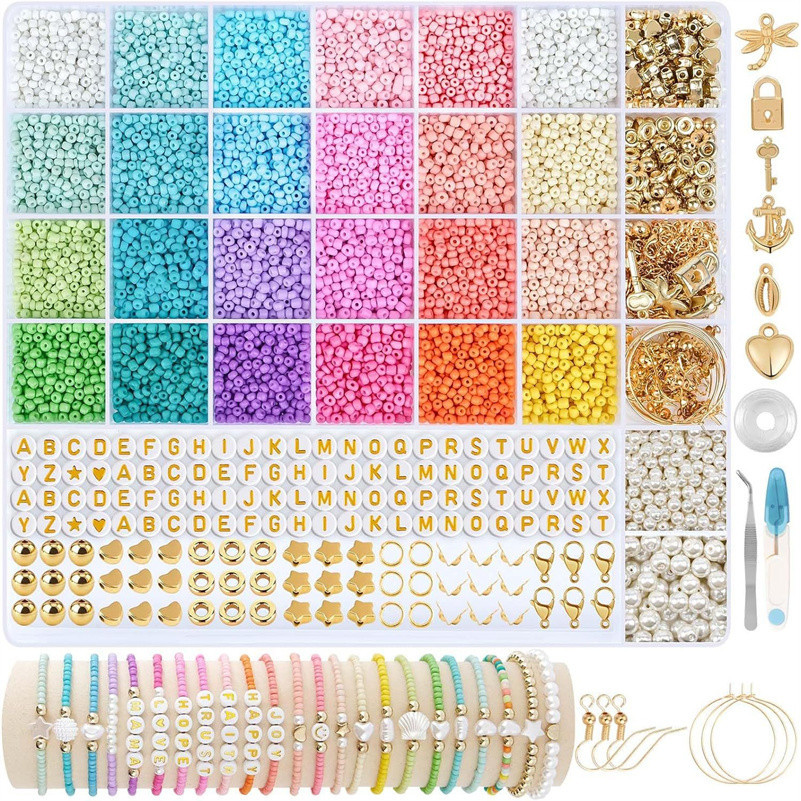3mm Glass Seed Beads Craft Beads Kit and Letter Alphabet Beads for ...