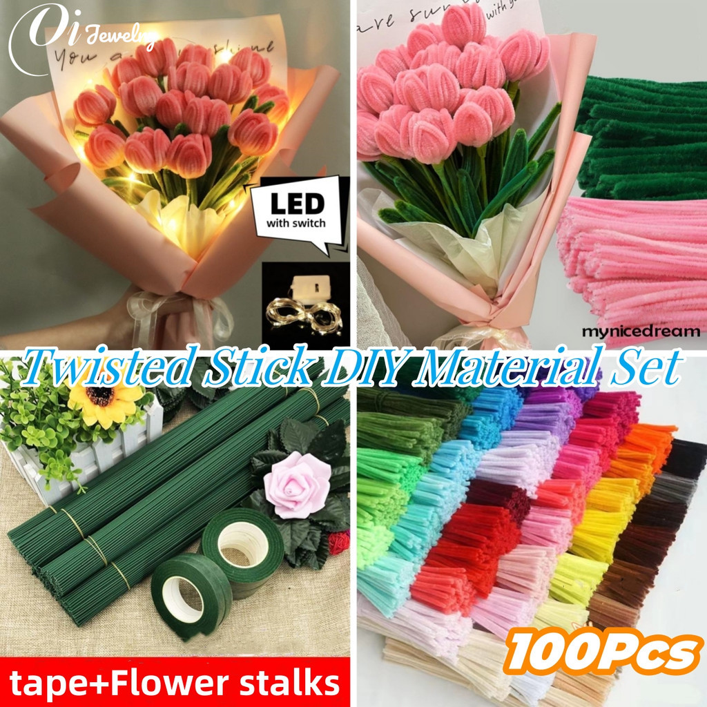 100Pcs DIY Multicolour Fuzzy Wire Twisted Stick Craft Flower Children ...