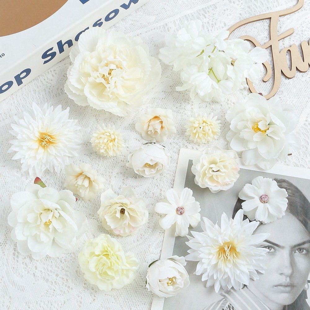 17PCS Artificial Flowers Head Set Silk Flower DIY Flower Head Cake ...