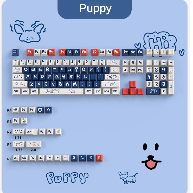 PBT Dye Sublimation White Blue Cartoon Keycaps Puppy's Daily Puzzle ...