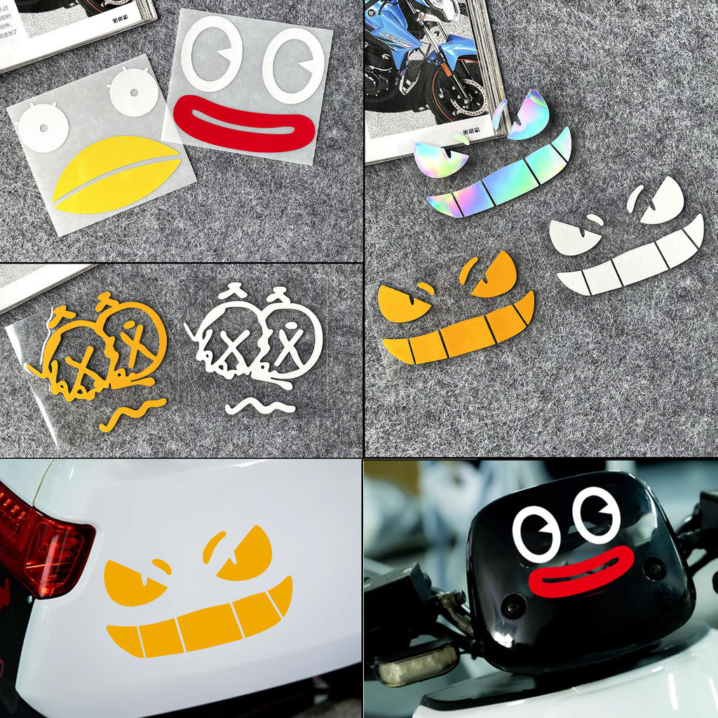 Reflective Motorcycle Sticker Funny Expression Evil Eyes Motorcycle ...