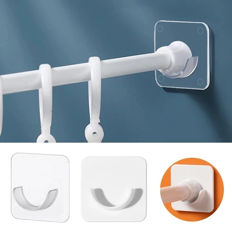 Bathroom Wall Mounted Self-adhesive Rod Bracket, Adjustable Curtain Rod ...