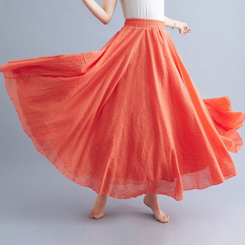 [25 Colors]Fashion women's maxi skirt solid color cotton linen Korean ...