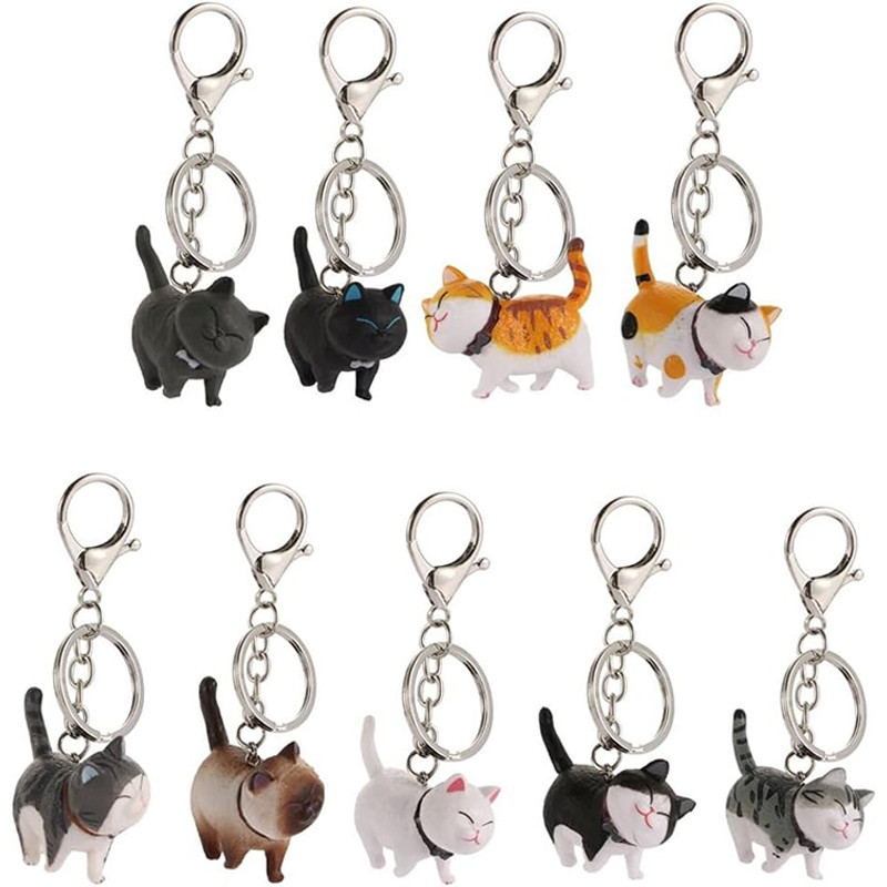 Cute Cartoon Walking Cat Key Chain Kawaii Japanese Bobtail Kitten Key ...