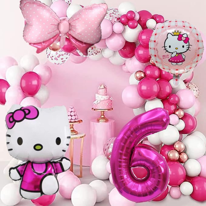 Hello Kitty Balloon Garland Arch Kit 32inch Number Balloon For Girl's ...