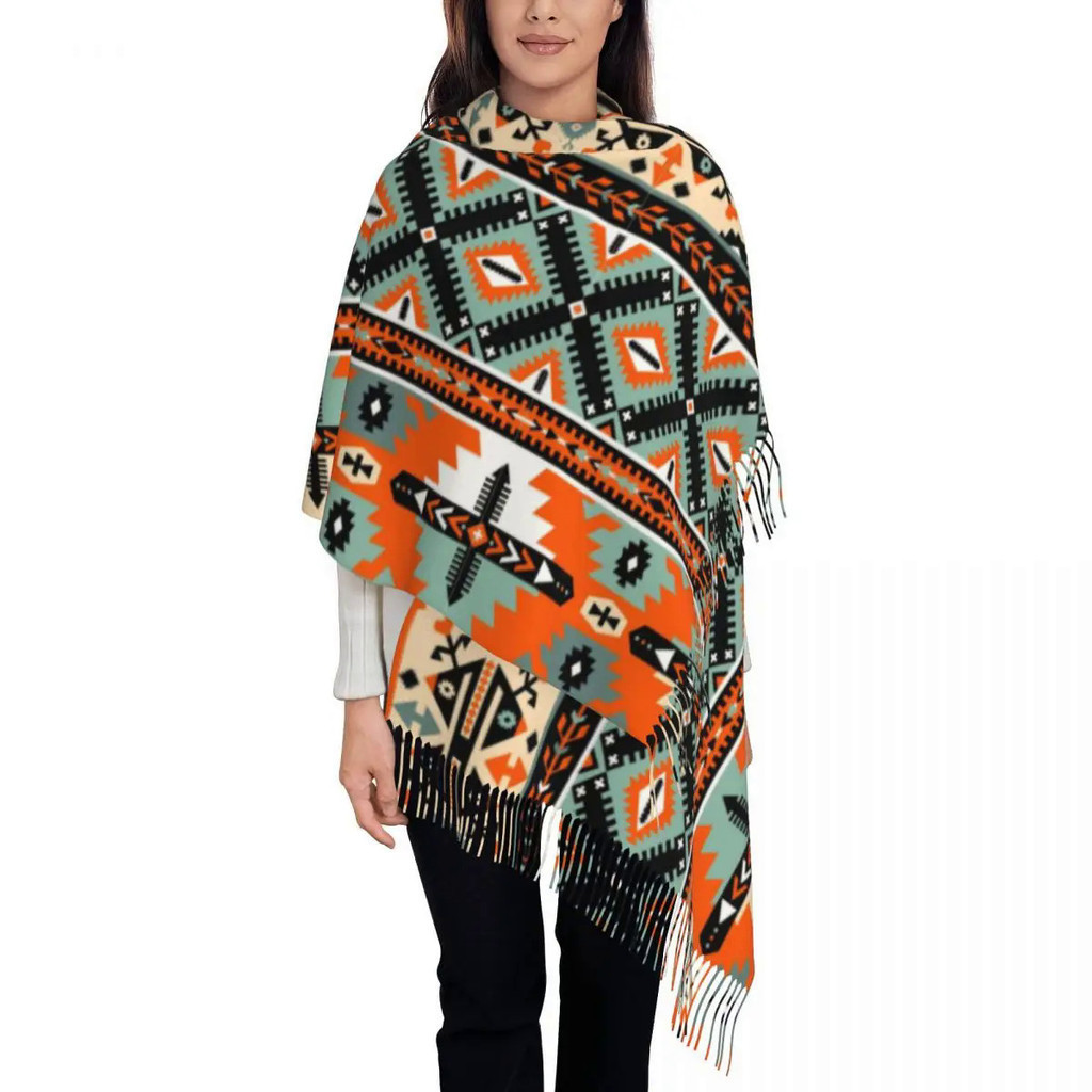 Boho Navajo Pattern Shawl Wrap Women Winter Long Soft Scarf Bohemian ...