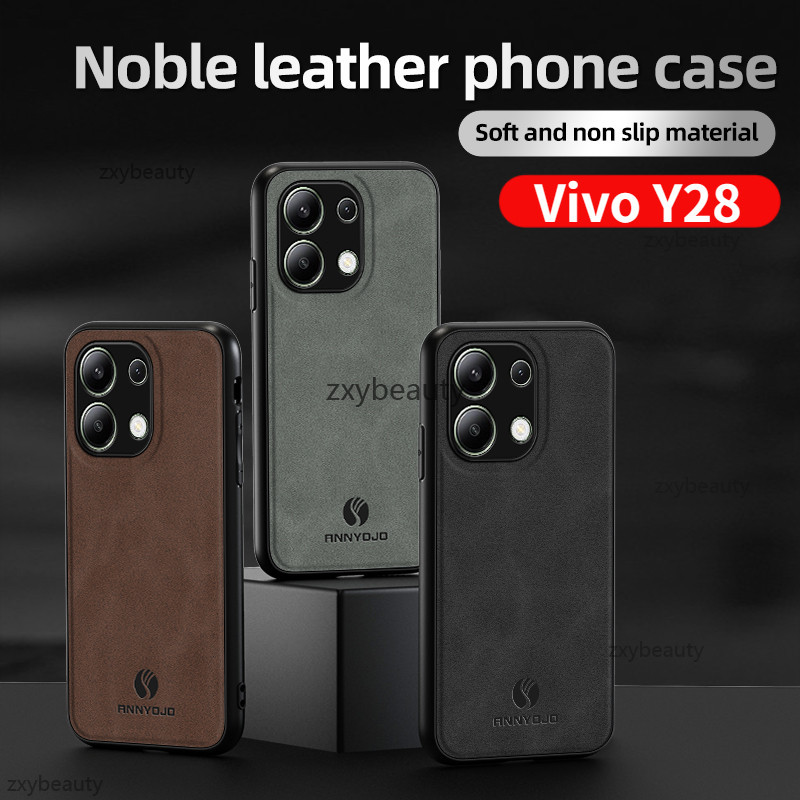 Leather Casing For Vivo Y28 Y18 Y03 4G 2024 Case Matte Soft TPU Edge Protection Cover For ...