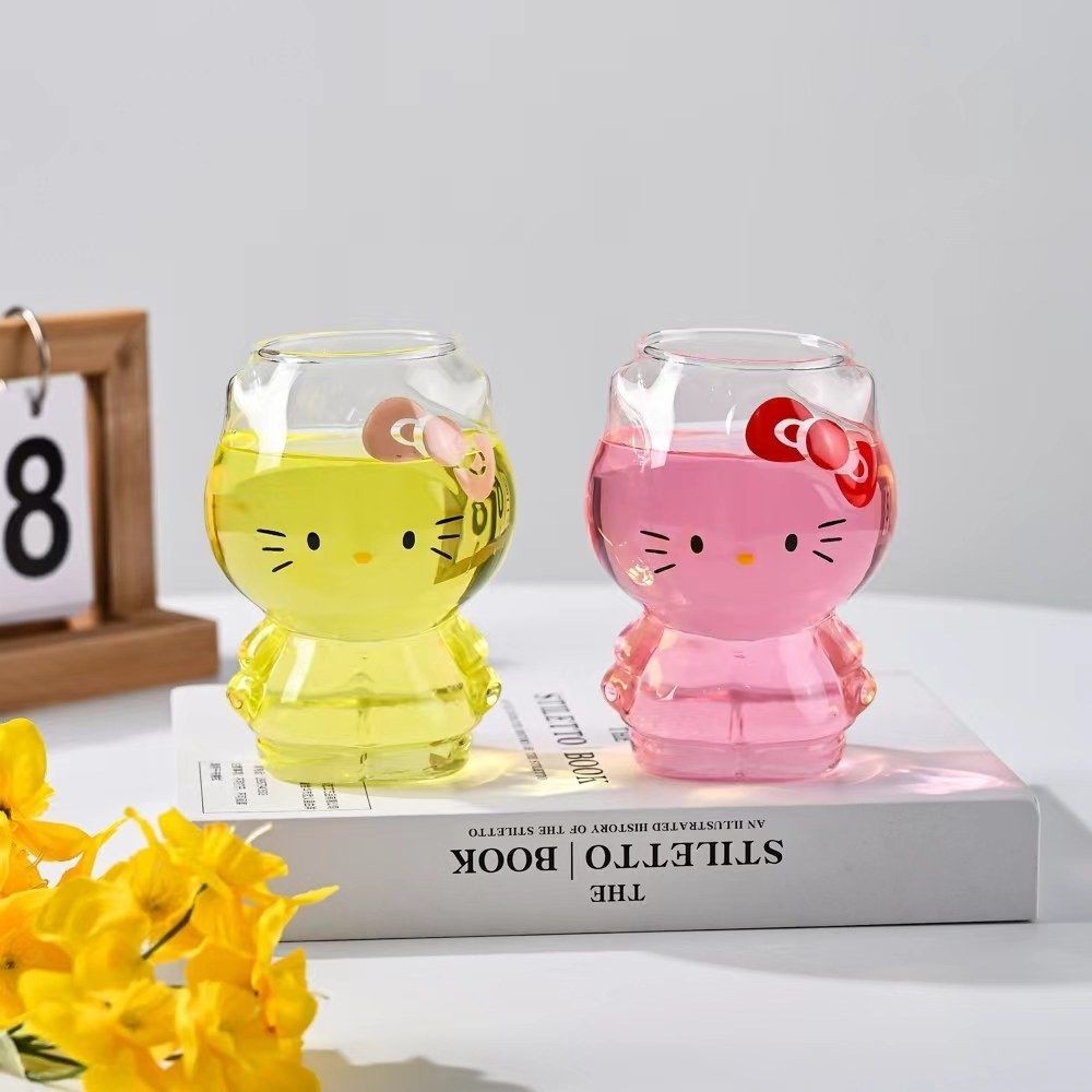 Hello Kitty Glass Cup 3D Kawaii Cartoon Kids Girl Heat-resistant ...
